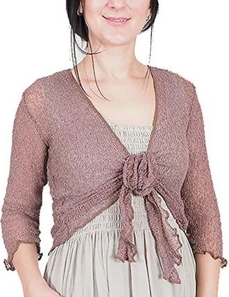 Mimosa Mesdames Femme Boléro au Crochet Briller en Dentelle Plaine Etendue Résille Cardigan Haussement Dépaules (Taille Unique, Dark Tan)