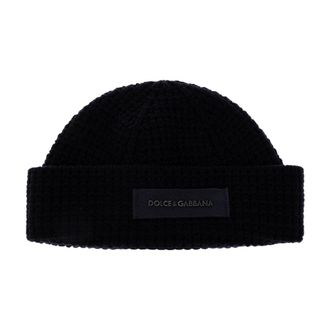 Dolce & Gabbana Bonnet en laine avec logo cousu - Homme - Accessoires - Noir - Taille: ONE Size