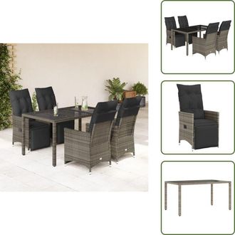 vidaXL 5-tlg. Garten-Bistro-Set mit Kissen Grau Poly Rattan - Gartenm&ouml;bel - Lounge Sessel - Outdoor M&ouml;bel - Bistro Set - Rattan Gartenm&ouml;bel