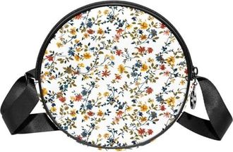 Generic Sac &agrave; bandouli&egrave;re rond pour femme, imprim&eacute; floral, petit sac &agrave; dos &agrave; bandouli&egrave;re avec fermeture &eacute;clair, bretelles r&eacute;glables, sac &agrave; main rond d&eacute;contrac