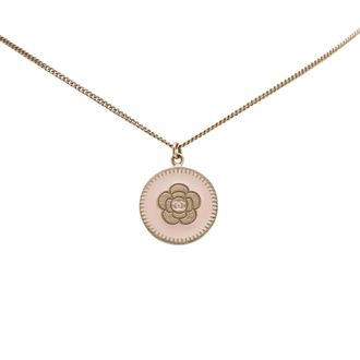 Chanel Enamel And Gold Plate Camelia Pendant Necklace