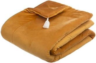 Atmosphera Atmosphera - Edredon Sonia en Velours - Jaune Moutarde 80x180 cm