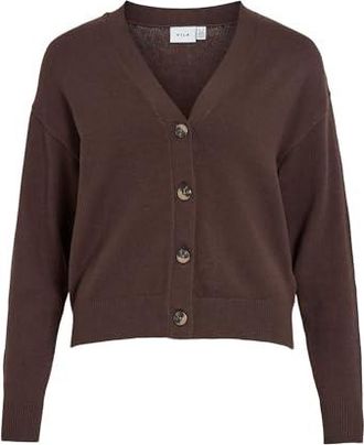 Vila Vila Neck Knit Viril Noos Cardigan en Tricot &agrave; col en V, Chocolat, L Femme
