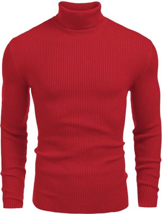 Coofandy Herren Rollkragenpullover Slim fit Feinstrick Pullover Baumwolle Elastisch Rollkragen Langarmshirt Rot L