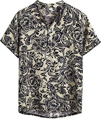 Generic Chemise hawa&iuml;enne d&eacute;contract&eacute;e &agrave; manches courtes pour homme - Style bowling - D&eacute;contract&eacute; - Pour l&eacute;t&eacute;, la plage, les vacances, gris, 3XL