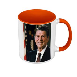 Fabulous Tasse Farbe Premium Orange - Ronald Reagan President USA Portrait - Tasse mit Henkel und farbigem Innenfutter