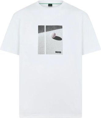 HUGO BOSS Homme, Tops, Blanc, Taille: XL T-shirt en coton avec imprim&eacute;
