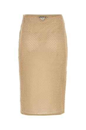Prada Womens Beige Mesh Skirt Corda Gonne