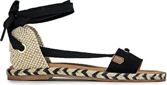 POPA Damen Menorquina Plana Clara Lazada Serraje Durchgängies Plateau Sandalen, Schwarz, 36 EU