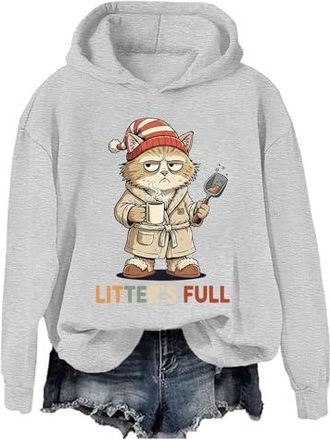 Generic Sweat à capuche avec inscription « Merry Christmas » - Motif chat amusant, gris, XXL