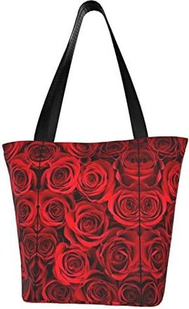 AOOEDM Rose rouge Floral sac d&eacute;picerie r&eacute;utilisable sac &agrave; provisions sac &agrave; bandouli&egrave;re d&eacute;contract&eacute; sac &agrave; main pour hommes femmes ECO march&eacute; sac sac de plage 