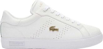 Lacoste Powercourt 2.0 Sneaker f&uuml;r Damen, Leder (Wei&szlig;/Gold)