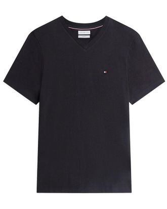 Tommy Hilfiger Softes T-Shirt mit V-Ausschnitt und kleiner Flag-Stickerei in