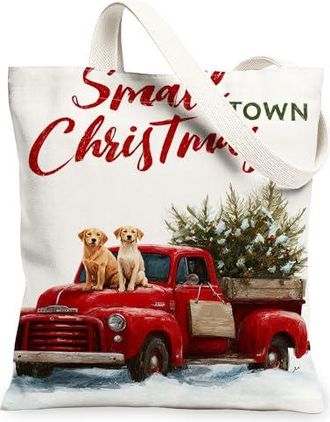 Generic Sac fourre-tout en toile motif animal vintage r&eacute;utilisable pour les vacances rustiques l&eacute;g&egrave;res et lavables, blanc, 13x15 Inch