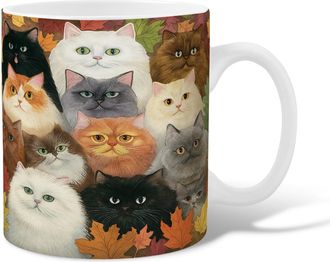 Generic Keramik-Kaffeetasse mit Katzen-Motiv, Herbst-Phantasie, Bl&auml;tter, Augen, Herbst, Orange, Neuheit, Teetasse mit Griff, Geschenk f&uuml;r Freundschaft, Famili