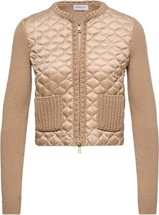 Moncler Moncler Cardigan Zipp&eacute; &Agrave; Matelassage G&eacute;om&eacute;trique, Femme, Beige, Taille: Xl