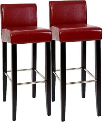Mendler Lot de 2 tabourets de bar N25, bois/cuir, 37x44x102cm - rouge