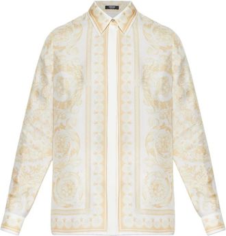 Versace Femme, Blouses et Chemises, Beige, Taille: 34 FR Barocco Print Medusa Hardware Shirt