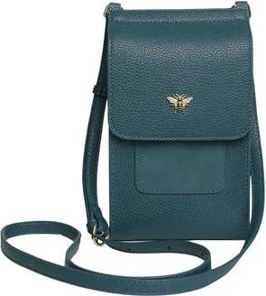 Alice Wheeler Mini Bloomsbury Sac &agrave; bandouli&egrave;re en cuir vegan pour t&eacute;l&eacute;phone Motif abeille, bleu sarcelle, One Size