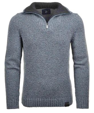 Ragman Herren Strickpullover mit Troyer-Kragen Hellblau mouliniert-173, XL