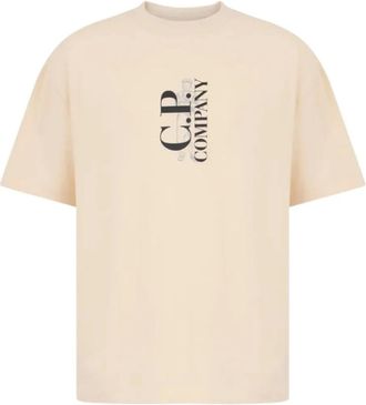 C.P. Company C.p. Company, Homme, Tops, Beige, Taille: 2XL T-Shirt &agrave; Manches Courtes et Logo Poitrine en Jersey 30/1