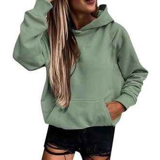 Generic Sweat à capuche confortable pour femme - Sweat à capuche uni à manches longues - Pull décontracté avec poche - Chemisier de sport pour les tenues dent
