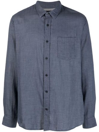 Vince chemise en coton &agrave; col italien - Bleu