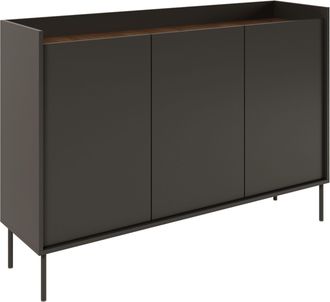 Selsey Kommode 140 cm Moderne Schwarz/Lindberg-Eiche Sideboard - Matte Oberfl&auml;che, 3 T&uuml;ren, Viel Stauraum Robuste Spanplatte mit ABS-Kanten Schlafzimmer/Flur