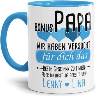 Tassendruck Geschenk Tasse mit Spruch PERSONALISIERT - Bestes Geschenk für Bonus-Papa von Kindern - Kaffee-Tasse/Geschenkidee Geburtstag Vatertag/Vatertagsgeschen