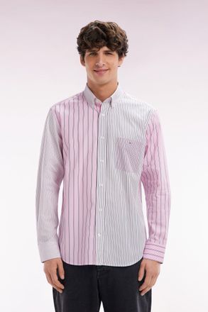 Eden Park Chemise &Agrave; Rayures B&acirc;tons En Popeline De Coton Rose Coupe Droite