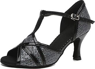 Minitoo Chaussure Danse Latine Femme Confortables avec Sangle en T soirée Sandales L517 Noir EU 34.5