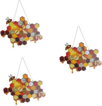 Pretyzoom 3 Stück Bienen Hängeornament Wanddeko Anhänger Langlebig Vielseitig für Garten Fenster und Party Bunte Pendants für Wohn und Arbeitsräume und DIY Bast