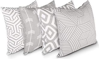 Penguin Home 4Er - Pack Dekorative Quadratische Kissen Aus Baumwolle, Luxuriöse, Mit Unsichtbarem Reißverschluss, 45X45 cm (18 Inches), Grau/Weiß - Mischen