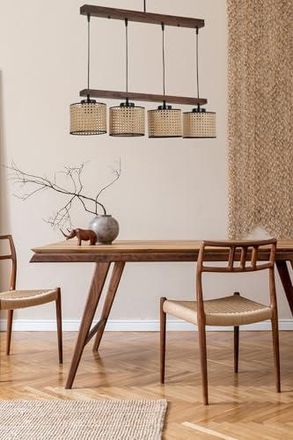 Opviq Rustic Wooden Chandelier, Vintage Color, 15 cm Diameter, 80 cm Height, Adjustable, E27 Socket, Max 40W, Electrostatic Oven Dried Paint | Perfect for S