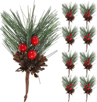 OSALADI K&uuml;nstliche Beerenzweige mit Tannenzapfen 10 St&uuml;ck Realistische Weihnachtsdeko f&uuml;r Vasenf&uuml;llung und Selbstgemacht Kranzgestaltung Nat&uuml;rliche Tischdekor