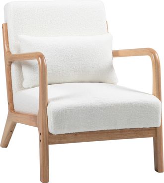 HOMCOM Lounge Sessel mit Massivholzrahmen Lounge Sessel - tiefe Sitzfläche - Armlehnen - Samtoptik cremefarben