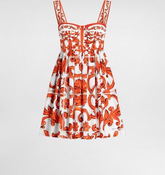 Dolce & Gabbana Kleid Aus Popeline Mit Majolika-print, Kurz - Frau Kleider Mehrfarbig 40