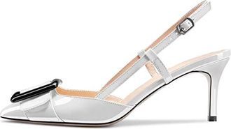Castamere Femmes Aiguille Mi Talon Heel Pointu Bout Slip-on Escarpins Slingback Noeud Papillon Dress Mariage Party Sandales 6.5 CM Heels Blanc Vernis 38 EU