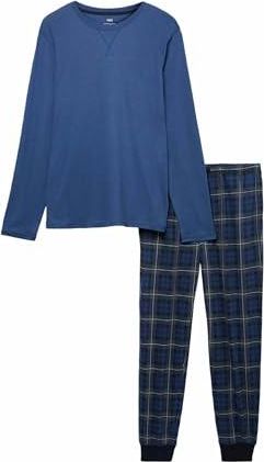 Marks and Spencer Ensemble Pyjama Pur Coton &agrave; Carreaux M&eacute;lange De Bleu XL