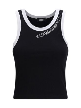 GCDS Womens Cropped Tank Top Black-White Cotton Black/white