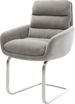 DELIFE Schwingstuhl Abelia-Flex mit Armlehnen Freischwinger flach Edelstahl Strukturstoff Soft Grau
