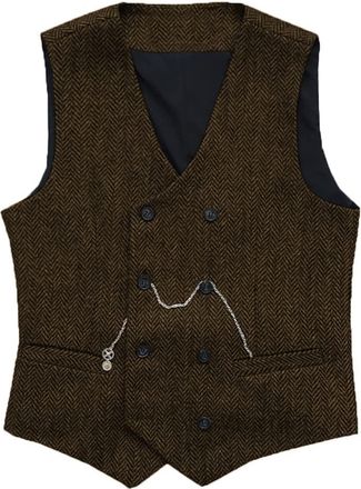 Solovedress Herren Jahrgang Anzug Weste Zweireihig Wolle Tweed Weste f&uuml;r Hochzeit Groomsmen(Kaffee,XXXL)