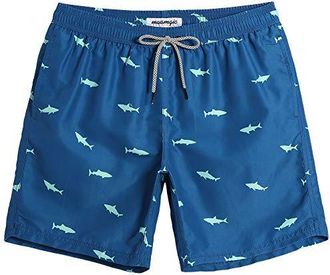 Maamgic Homme Short de Bains Maillot de Bain avec Filet Style Tropical Voyage Pants Court de Sport Séchage Vite Bien pour Vacance a la Plage, Bleu Requin Vert
