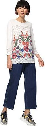 Desigual T- Shirt Manches 3/4 Brenda pour Femme White, Blanc (Egret 1031), Taille