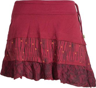 vishes Alternative Bekleidung - Asymmetrischer Damen Baumwollrock mit R&uuml;schen Taschen und Bl&uuml;mchen dunkelrot 46-48