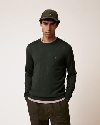 Faguo Pull col rond en laine kaki fonc&eacute;