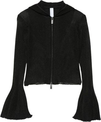 CFCL Cfcl, Femme, Pulls, Noir, Taille: 42 FR Cardigan Zipp&eacute; &Agrave; Col Montant En Maille C&ocirc;tel&eacute;e