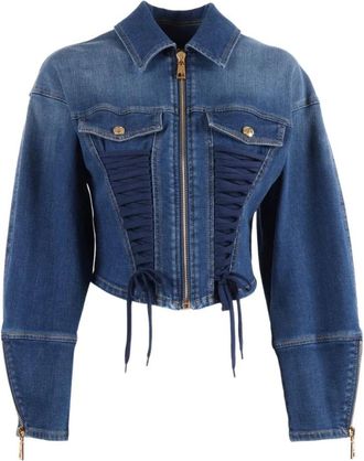 Elisabetta Franchi Femme, Vestes, Bleu, Taille: 40 FR Cazadora Denim Zip Botones Dorados