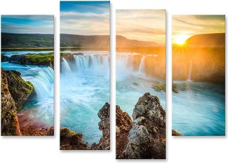 Islandburner Bild auf Leinwand Godafoss Wasserfall Bilder Wandbilder Poster