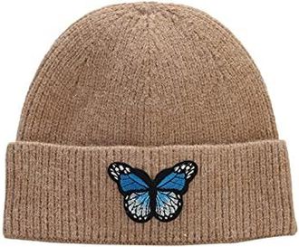 Generic Bonnet de ski en tricot chaud pour femme Motif papillon brod&eacute;, kaki, Taille unique